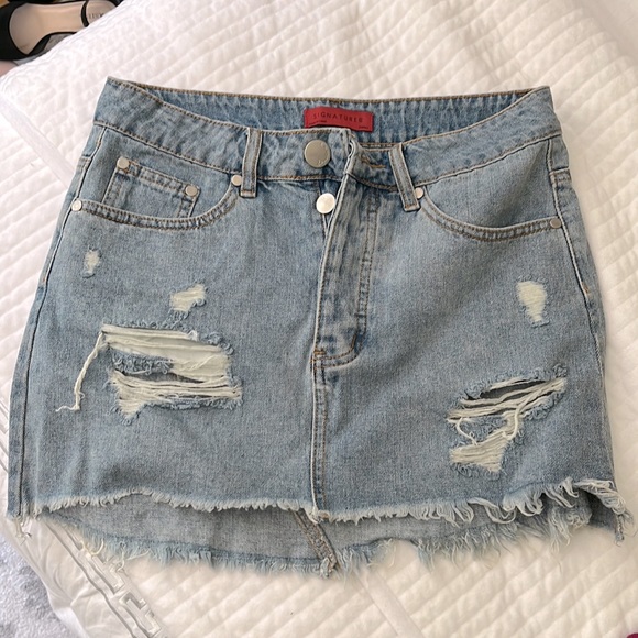 Signature | Skirts | Signature Denim Distressed Mini Skirt | Poshmark